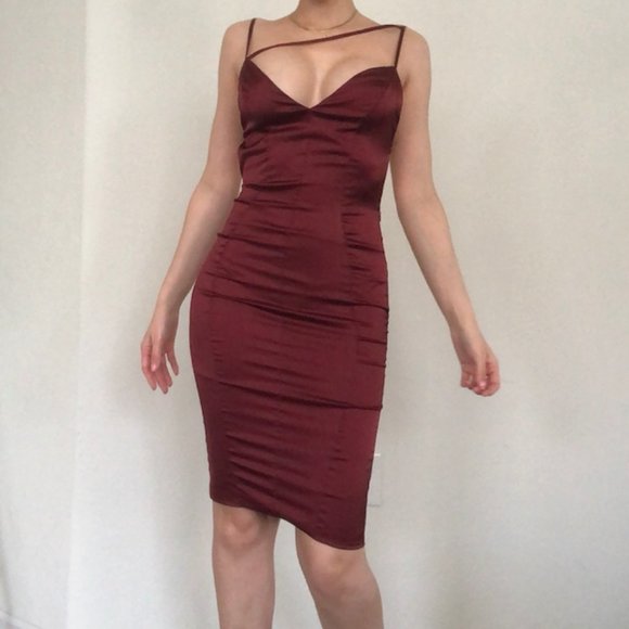 Oh Polly | Dresses | Oh Polly Backless Maroon Satin Dress | Poshmark